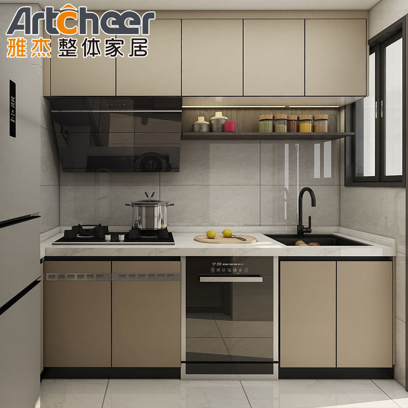 Complete Plywood PVC Kitchen Cabinet with Modern Black Island Design ...